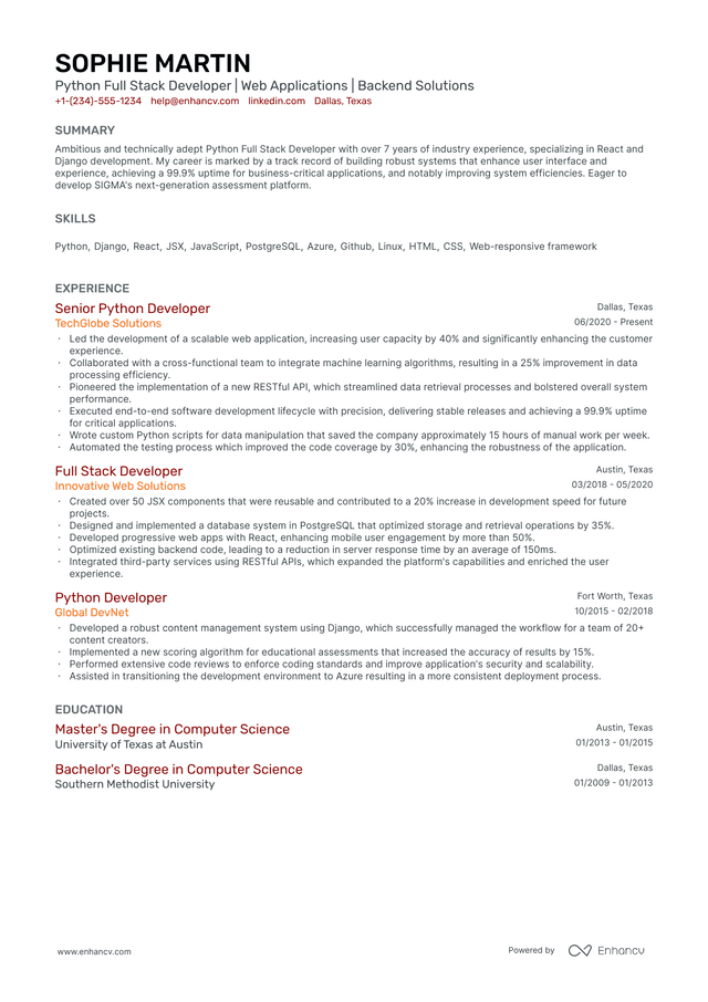 5 Python Full Stack Developer Resume Examples And Guide For 2024 2482